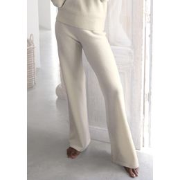Strickhose Lascana, Damen, Gr. 44/46, N-Gr, beige (creme), Strick, Obermaterial: 52% Polyester, 44% Polyacryl, 4% Elasthan, meliert, unifarben, bequem lang, Hosen Strickhose, mit Rippb&uuml;ndchen, Loungewear