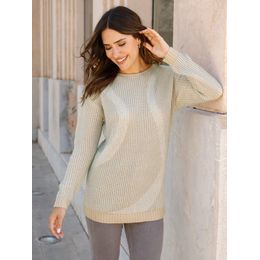 Longpullover Classic Basics "Langarm-Pullover", Damen, Gr. 44, sand, silberfarben, gemustert, 95% Polyacryl, 3% Polyester, 2% metallisierte Fasern, gemustert, mehrfarbig, Pullover Longpullover