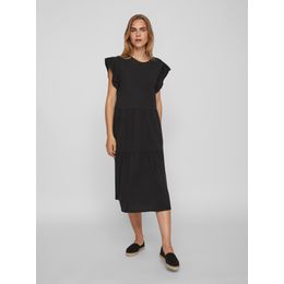 Sommerkleid Vila "VISUMMER S/S MIDI DRESS - NOOS", Damen, Gr. 3XL, N-Gr, schwarz, Jersey, Obermaterial: 50% Baumwolle, 50% Polyester, unifarben, loose fit, Rundhals, Kleider Sommerkleid