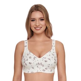Entlastungs-BH SuSa "Prints", Damen, Gr. 80, Cup F, beige (champagner, bedruckt), Single Jersey, Obermaterial: 92% Baumwolle, 8% Elasthan, gemustert, bequem, BHs Entlastungs-BH, gen&auml;hte Cups, blickdicht, breite Tr&auml;ger, floraler Print, elastisch