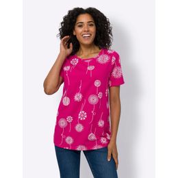 Longshirt Classic Basics "Longshirt", Damen, Gr. 44, pink (pink, wei&szlig;, bedruckt), 100% Baumwolle, gemustert, mehrfarbig, Rundhals, Shirts Longshirt
