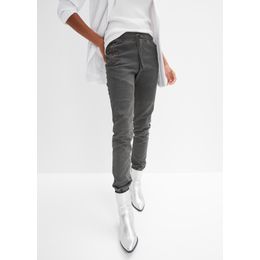 Stoffhose bonprix "Hose mit Biker-Details", Damen, Gr. 46, N-Gr, grau (anthrazit used), Obermaterial: 97% Baumwolle, 3% Elasthan, regular fit, Hosen Stoffhose, aus Baumwolle und Elasthan, Regular Fit, mit Rei&szlig;verschlusstaschen