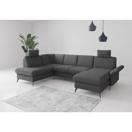 Wohnlandschaft Home Affaire "Rochelle", grau (dunkelgrau), B:314cm H:93cm T:195cm, 95% Polyester 5% Polyamid, Sofas, Wohnlandschaft, wahlweise mit Bettfunktion, Bettkasten und Armteilverstellung