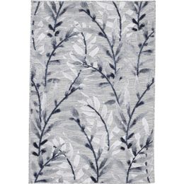 Teppich CarpetFine "Deja 100", grau, B:80cm H:4mm L:150cm, Polypropylen, Teppiche, Teppich, robustes Flachgewebe, Floral Palmenbl&auml;tter, In- und Outdoor, L&auml;ufer