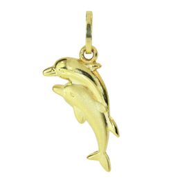 Kettenanh&auml;nger OSTSEE-SCHMUCK "OSTSEE-SCHMUCK Anh&auml;nger Delphinpaar Anh&auml;nger Delphinpaar", gelb (wei&szlig;, neutral), Schmuckanh&auml;nger, Damen, 23 x 12mm, Gelbgold 333, 0,4 g, Kettenanh&auml;nger