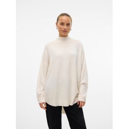 V&eacute;ro Moda Strickpullover VERO MODA "VMPLAZA LS HIGHNECK LONG PULLOVER GA BOO", Damen, Gr. M, beige (birch detail:melange), Strick, Obermaterial: 64% Polyester, 21% Polyacryl, 8% Nylon, 4% Elasthan, 3% Wolle, meliert, oversize Po-bedeckend, hoch geschlossener Ausschnitt, Strickb&uuml;ndchen, Pullover Strickpullover