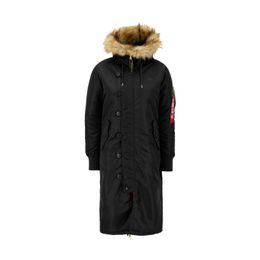 Winterjacke Alpha Industries "Long Fishtail W", Damen, Gr. XS, schwarz (schwarz, shiny gold), Obermaterial: 100% Nylon; Futter: 100% Nylon; F&uuml;llung: 100% Polyester, Jacken Winterjacke