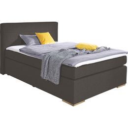 Boxspringbett Alina "Nikki", braun (braungrau tra 4), B:153cm L:214cm, Feinstruktur TRA (100% Polyester), Komplettbetten, Boxspringbett, inklusive Matratze und Topper, F&uuml;&szlig;e Buche natur
