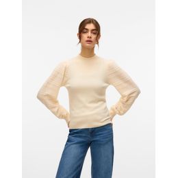 V&eacute;ro Moda Strickpullover VERO MODA "VMNEWLIMONE LS HIGHNECK PULLOVER BOO", Damen, Gr. L, birch, Strick, Obermaterial: 52% Viskose, 28% Polyester, 20% Nylon, unifarben, regular fit normal, hoch geschlossener Ausschnitt, weit Rippstrickb&uuml;ndchen, Pullover Strickpullover