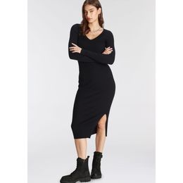 Strickkleid AJC, Damen, Gr. 44, N-Gr, schwarz, Rippstrick, Obermaterial: 70% Viskose, 30% Polyamid, clean, unifarben, sehr figurbetont wadenlang, V-Ausschnitt, Kleider Strickkleid, in Midil&auml;nge mit seitlichem Schlitz und Vneck