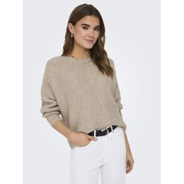 Strickpullover Only "ONLDANIELLA L/S PULLOVER KNT NOOS", Damen, Gr. S, beige (nomad detail:melange), Strick, Obermaterial: 77% Polyacryl, 19% Polyester, 4% Elasthan, meliert, regular fit normal, Rundhals, Fledermaus&auml;rmel Rippstrickb&uuml;ndchen, Pullover Strickpullover, Materialmix, regular fit