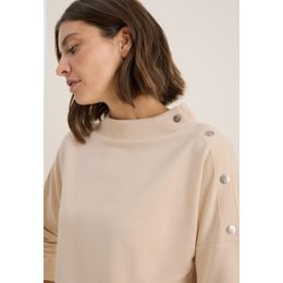 3/4-Arm-Shirt Cecil, Damen, Gr. M (40), beige (oat milk beige), Jersey, Obermaterial: 48% Baumwolle, 48% Modal, 4% Elasthan, unifarben, regular fit normal, ohne Ausschnitt, gerader Abschluss, Shirts 3/4-Arm-Shirt, mit Knopfdetail