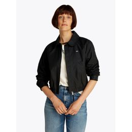 Blouson Tommy Jeans "TJW COTTON JACKET EXT", Damen, Gr. S (36), schwarz, Web, Obermaterial: 70% Baumwolle, 30% Polyamid, unifarben, bequem kurz, Raglan&auml;rmel 1-Knopf-Manschette verstellbar, Jacken Blouson, mit kurzem Schnitt, mit Raglan&auml;rmeln