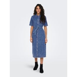 Jeanskleid Only "ONLLANA SS LONG DRESS DNM REA258 NOOS", Damen, Gr. S, N-Gr, blau (medium blau denim), Denim/Jeans, Obermaterial: 91% Baumwolle, 7% Polyester, 2% Elasthan, unifarben, regular fit wadenlang, V-Ausschnitt, Kleider Jeanskleid