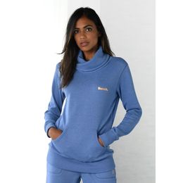 Longsweatshirt BENCH. LOUNGEWEAR, Damen, Gr. 36/38, blau (jeans, meliert), Sweatware, Obermaterial: 60% Baumwolle, 40% Polyester, meliert, unifarben, Basic, Basic h&uuml;ftbedeckend, ohne Ausschnitt, breiter Bund, Sweatshirts Longsweatshirt, mit Stehkragen in Layeroptik und K&auml;ngurutasche, Loungewear