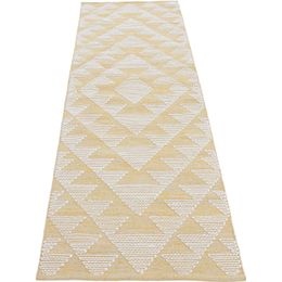 Teppich CarpetFine "Kelim Durry, auch als L&auml;ufer", gelb, B:75cm H:5mm L:200cm, Baumwolle, Teppiche, Teppich, geometrisch, Hoch-Tief Effekt, handgewebt, reine Baumwolle, Fleckerl