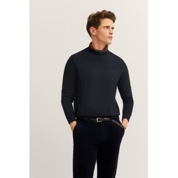 Rundhalspullover Bugatti "Regular Fit", Herren, Gr. XXL, blau (390, marine), Strick, 95% Baumwolle, 5% Kaschmir, unifarben, regular fit, Rundhals, Rippb&uuml;ndchen, Pullover Rundhalspullover, aus Baumwolle-Kaschmir-Mix