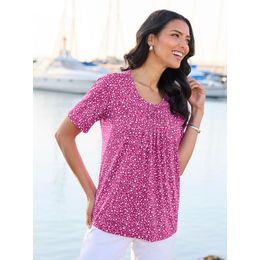 Kurzarmshirt Classic Basics "Kurzarm-Shirt", Damen, Gr. 44, magenta, wei&szlig;, bedruckt, 100% Baumwolle, gemustert, mehrfarbig, Rundhals, Shirts Kurzarmshirt