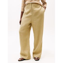 Leinenhose Tommy Hilfiger Curve "CRV ESS LINEN TAILORED STRT PANT", Damen, Gr. 54, N-Gr, braun (camel), Web, Obermaterial: 76% Leinen, 24% Lyocell, unifarben, bequem lang, Hosen Leinenhose