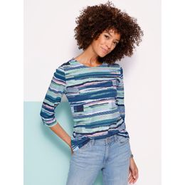 Print-Shirt Classic Basics "3/4-Arm-Shirt", Damen, Gr. 46, blau (jeansblau, kalkmint, bedruckt), 100% Baumwolle, gemustert, mehrfarbig, Rundhals, Shirts Print-Shirt