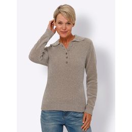 Polokragenpullover Classic Basics "Polopullover", Damen, Gr. 42, beige (sesam), 100% Polyester, unifarben, Pullover Polokragenpullover