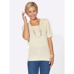 Rundhalspullover Classic Basics "Pullover", Damen, Gr. 44, wei&szlig; (wollwei&szlig;), 100% Polyacryl, unifarben, figurumspielend, Pullover Rundhalspullover