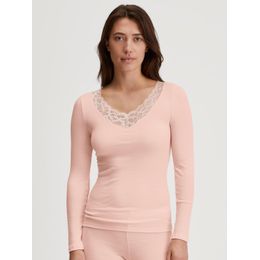 Longsleeve Calida "Silky Wool Joy", Damen, Gr. S (40/42), pearl blush, Obermaterial: 70% Schurwolle, 30% Seide, figurbetont, V-Ausschnitt, Shirts Longsleeve, zarte Spitzen-Details, w&auml;rmend, weich, leichter Glanz