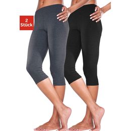 Caprileggings Vivance ACTIVE, Damen, Gr. 36/38, N-Gr, grau (1x anthrazit, meliert, 1x schwarz), Single Jersey, Anthrazitmeliert (Obermaterial): 60% Baumwolle, 35% Polyester, 5% Elasthan. Obermaterial: 95% Baumwolle, 5% Elasthan, meliert, unifarben, Basic, eng 3/4-L&auml;nge, Hosen Caprileggings, mit Gummibund, Loungewear, Topseller