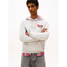 Kapuzensweatshirt Tommy Jeans "FONT PLAY HOODIE", Herren, Gr. L, lt grau htr, Sweatware, Obermaterial: 100% Baumwolle, unifarben, regular fit normal, Rundhals, eingesetzt B&uuml;ndchen, Sweatshirts Kapuzensweatshirt, Regular fit mit Kapuze