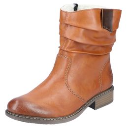 Winterboots Rieker, Damen, Gr. 42 (8), braun (cognac), Lederimitat, used, Schuhe Winterboots, Winterstiefelette, Blockabsatz, Warmfutter, geraffter slouchy Schaft