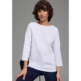 3/4-Arm-Shirt Laura Scott, Damen, Gr. 44/46, wei&szlig;, Single Jersey, Obermaterial: 95% Baumwolle, 5% Elasthan, unifarben, Basic, Basic h&uuml;ftbedeckend, U-Boot-Ausschnitt, Shirts 3/4-Arm-Shirt, Basic-Stil, 3/4-&Auml;rmell&auml;nge, U-Boot-Ausschnitt, ohne Tasche