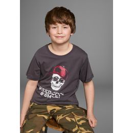 T-Shirt Kidsworld "Mit Spr&uuml;che-Print: KEEP COOL...", Jungen, Gr. 176/182, grau (anthrazit), Jersey, Obermaterial: 100% Baumwolle, bedruckt, Basic, Basic, Rundhals, Shirts T-Shirt, kurz&auml;rmelig, basic geschnitten, Rundhalsausschnitt, aus Baumwolle, Topseller