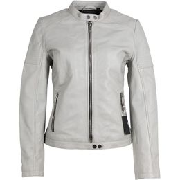 Lederjacke Mauritius "2Wima", Damen, Gr. L, grau (light grau), Obermaterial: 100% Schafsleder. Futter: 100% Baumwolle. &Auml;rmelfutter: 100% Polyester, unifarben, regular fit kurz, abgesteppt, Jacken Lederjacke, mit Druckkn&ouml;pfen, mit &Auml;rmelsteppungen