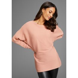 Rundhalspullover Laura Scott, Damen, Gr. 36/38, rosa (altrose, meliert), Strick, Obermaterial: 70% Baumwolle, 30% Polyamid, unifarben, Basic, oversize h&uuml;ftbedeckend, Rundhals, Rippstrickb&uuml;ndchen, Pullover Rundhalspullover, in oversized Form mit Rippstruktur