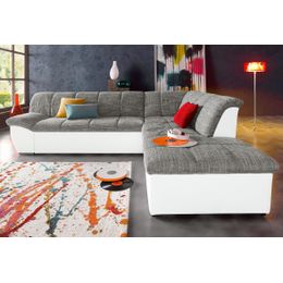 Ecksofa DOMO collection "Splash, aktuelle Sitz- und R&uuml;ckensteppung, Materialmix, L-Form", grau (wei&szlig;, grau), B:271cm H:76cm T:232cm, Kunstleder SOFTLUX / Struktur (90% Polyester, 10% Polyacryl);Luxus-Microfaser (100% Polyester) / Struktur (90% Polyester, 10% Polyacryl), Sofas, Ecksofa, wahlweise mit Bettfunktion