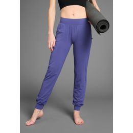 Yogahose OCEAN SPORTSWEAR "Soulwear - Yoga & Relax Pants - Loose Fit", Damen, Gr. 34, N-Gr, blau (navy), Obermaterial: 56% Baumwolle, 38% Viskose, 6% Elasthan, bequem lang, Hosen Yogahose, Seitliche Eingrifftaschen und B&uuml;ndchen f&uuml;r bequemen Sitz, Topseller