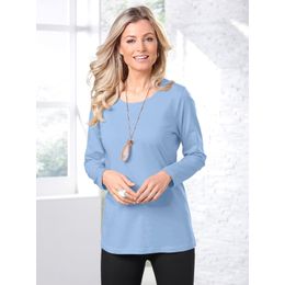 Langarmshirt Classic Basics "Shirt", Damen, Gr. 56, blau (hellblau), 100% Baumwolle, unifarben, Rundhals, Shirts Langarmshirt