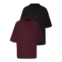 Kurzarmshirt Lascana "mit Stehkragen", Damen, Gr. 52/54, aubergine, schwarz, Cr&ecirc;pe, Obermaterial: 97% Polyester, 3% Elasthan, unifarben, l&auml;ssig geschnitten, Shirts Kurzarmshirt, aus b&uuml;gelfreier Cr&ecirc;pe-Qualit&auml;t, Topseller