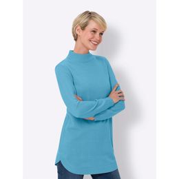 Longpullover Classic Basics "Longpullover", Damen, Gr. 56, blau (aqua), 100% Polyacryl, unifarben, Pullover Longpullover