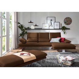 Ecksofa W.Schillig "broadway, Designsofa mit tollem Sitzkomfort, L-Form", braun (chocolate s37), B:291cm H:94cm T:164cm, Stoff S37 (100% Polyester): Luxus-Microfaser in Lederoptik, Sofas, Ecksofa, Sitztiefenverstellung, Kopfteil- & Seitenteilverstellung, Breite 291cm