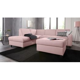 Ecksofa DOMO collection "Florentina zeitlos und elegant, Sitzn&auml;hte als Designelement, L-Form", rosa (flamingo), B:243cm H:84cm T:209cm, Struktur fein (100% Polyester);Luxus-Microfaser (100% Polyester);Luxus-Microfaser in Chenille-Optik (100% Polyester);Microvelour (100% Polyester);Webstoff (100% Polyester), Sofas, Ecksofa, wahlweise mit Bettfunktion, mit Kontrastnaht, Komfortsitzh&ouml;he 47cm