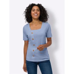 Kurzarmshirt Classic Basics "Kurzarm-Shirt", Damen, Gr. 46, blau (bleu), 100% Baumwolle, unifarben, eckiger Ausschnitt, Shirts Kurzarmshirt