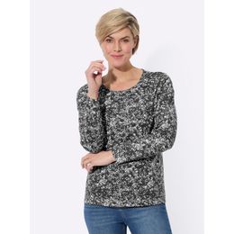 Langarmshirt Classic Basics "Langarm-Shirt", Damen, Gr. 44, schwarz (schwarz, steingrau, bedruckt), 100% Baumwolle, gemustert, mehrfarbig, Rundhals, Shirts Langarmshirt