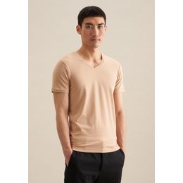 T-Shirt Seidensticker "Schwarze Rose", Herren, Gr. L, beige (natur), 95% Baumwolle, 5% Elasthan, unifarben, slim fit, V-Ausschnitt, Shirts T-Shirt, 1/2 V-Neck Uni