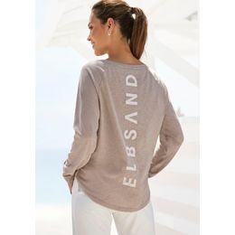 Longsleeve ELBSAND "Tira", Damen, Gr. XXL (44), grau (taupe), Jersey, Obermaterial: 50% Baumwolle, 50% Polyester, unifarben, figurumspielend h&uuml;ftlang, Rundhals, Shirts Longsleeve, mit Logodruck hinten, Langarmshirt, sportlich-casual, Topseller