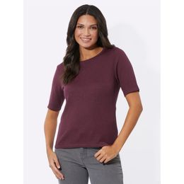 Kurzarmpullover Classic Basics "Kurzarm-Pullover", Damen, Gr. 44, rot (burgund, meliert), 40% Viskose, 30% Polyamid, 25% Polyester, 5% Kaschmir, meliert, Pullover Kurzarmpullover