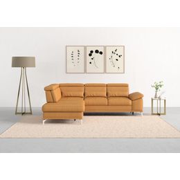 Sit & More Ecksofa SIT & MORE "Cabrio L-Form, B: 274 cm, mit Sitztiefen-, Arm- & Kopfteilverstellung", gelb (curry), B:274cm H:87cm T:230cm, Sofas, Ecksofa, 3 Nierenkissen, Federkern, optional Bettfunktion und Stauraum
