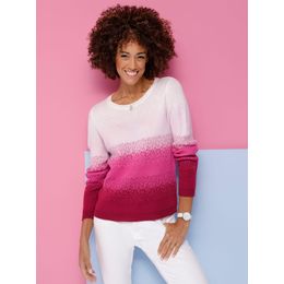 Rundhalspullover Classic Basics "Rundhals-Pullover", Damen, Gr. 56, rosa (fuchsia, ecru, gemustert), 100% Polyacryl, bedruckt, gemustert, gestreift, mehrfarbig, Pullover Rundhalspullover