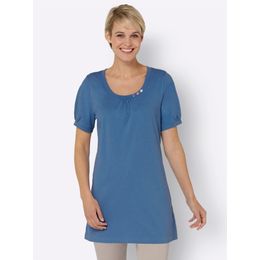 Longshirt Classic Basics "Longshirt", Damen, Gr. 38, blau (mittelblau), 100% Baumwolle, unifarben, Rundhals, Shirts Longshirt