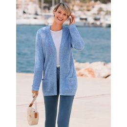 Cardigan Classic Basics, Damen, Gr. 40, blau (mittelblau, meliert), 100% Baumwolle, meliert, Strickjacken Cardigan